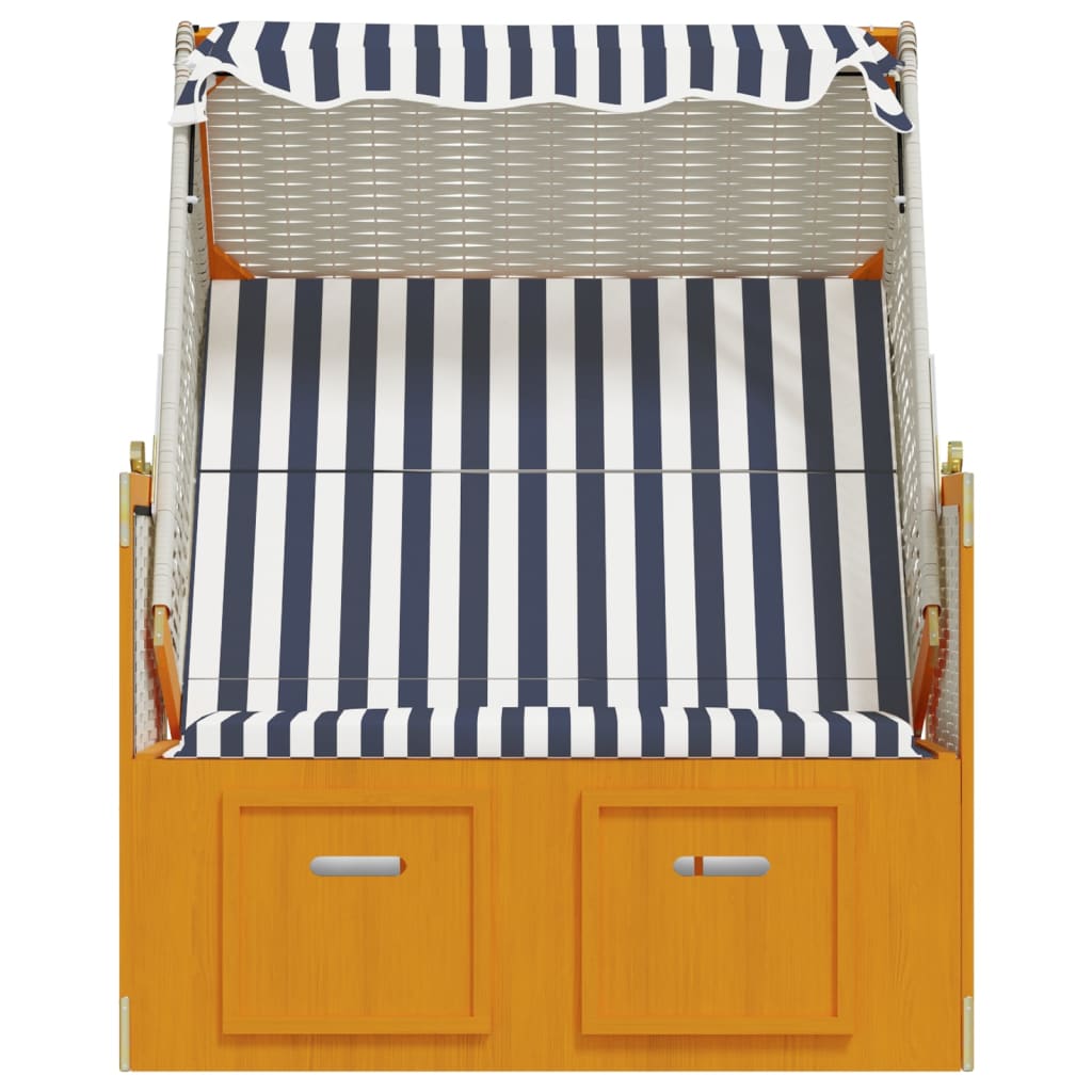 vidaXL Strandstoel met luifel poly rattan en massief hout wit en blauw ...