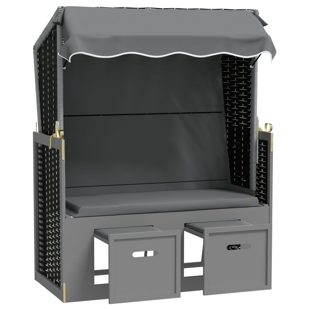 vidaXL Strandstoel met luifel poly rattan en hout antraciet en zwart ...