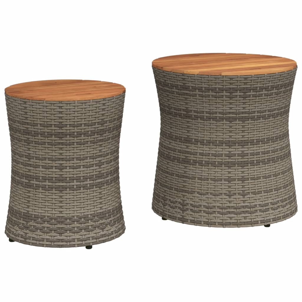 vidaXL Tuinbijzettafels 2 st met houten blad poly rattan grijs kopen ...